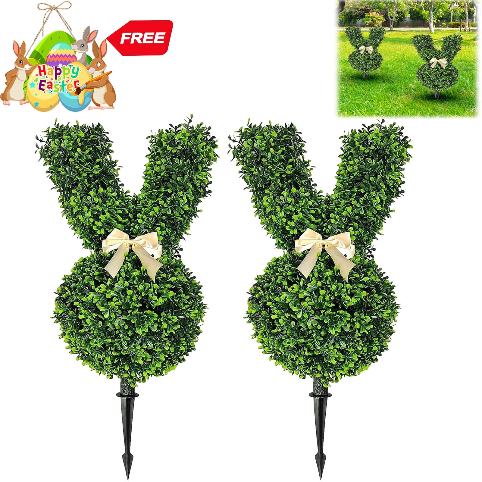 Bunny Topiary Outdoor, 35.5inch Green Artificial Bunny-Shaped Topiary ...