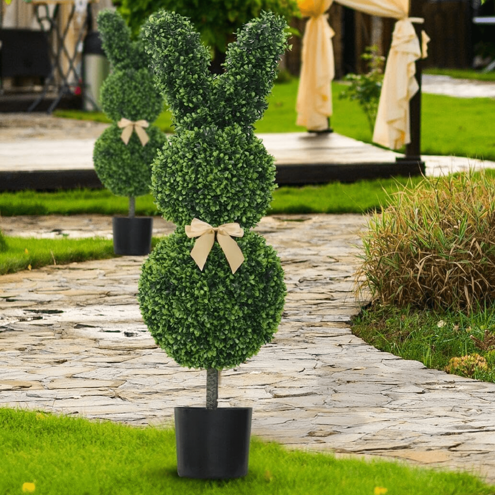 Bunny Topiary Outdoor, 35inch Artificial Easter Bunny Shaped Topiary ...