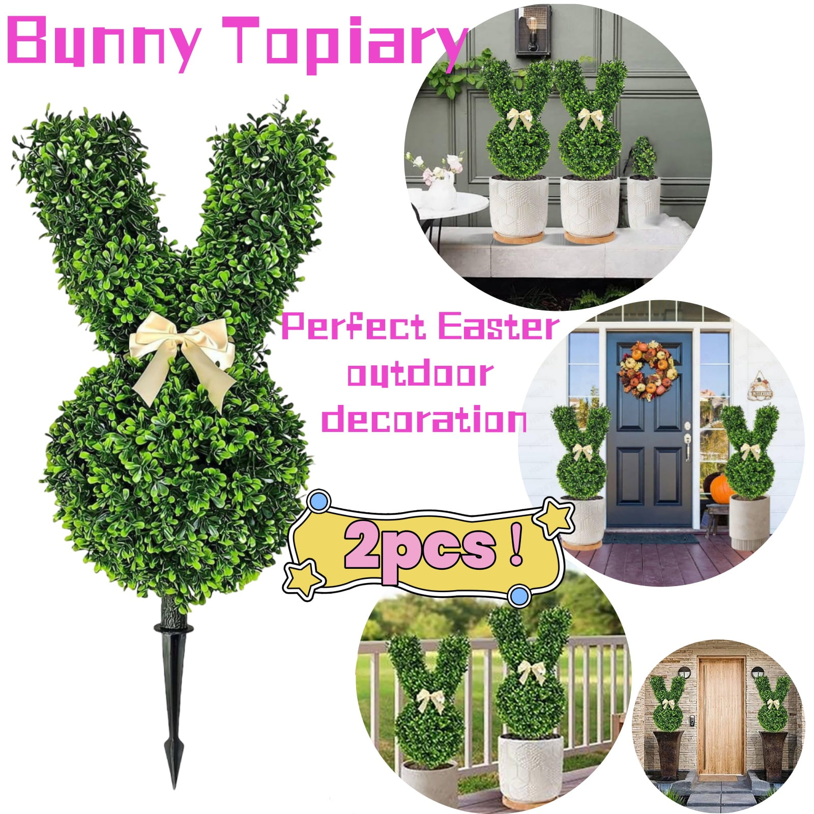 Bunny Topiary Outdoor Fake Cedar Potted with Ground Spike for Home ...
