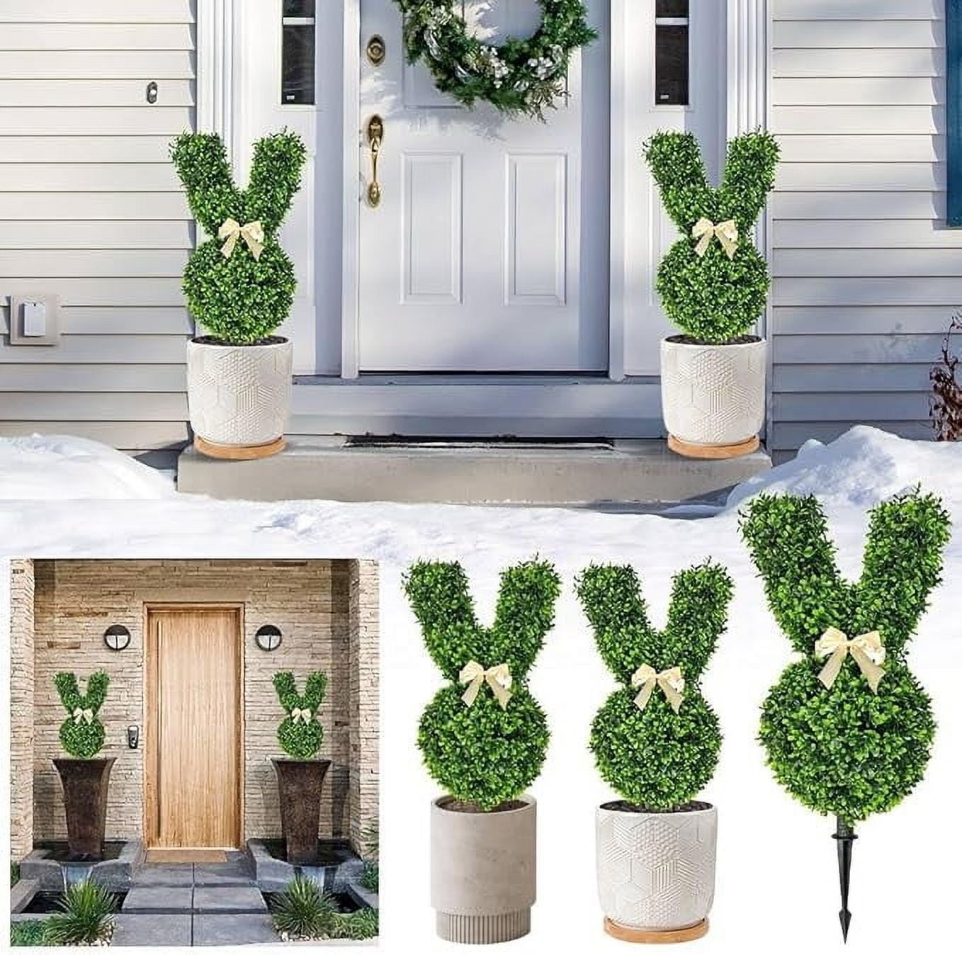 Bunny Topiary Outdoor Set of 2 Bunny Shaped Artificial Boxwood UV ...
