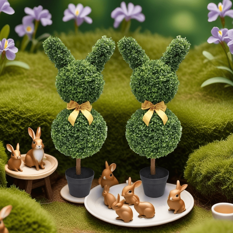 Bunny Topiary Outdoor Set of 2 - Rabbit Shaped Topiary Trees, Easter ...
