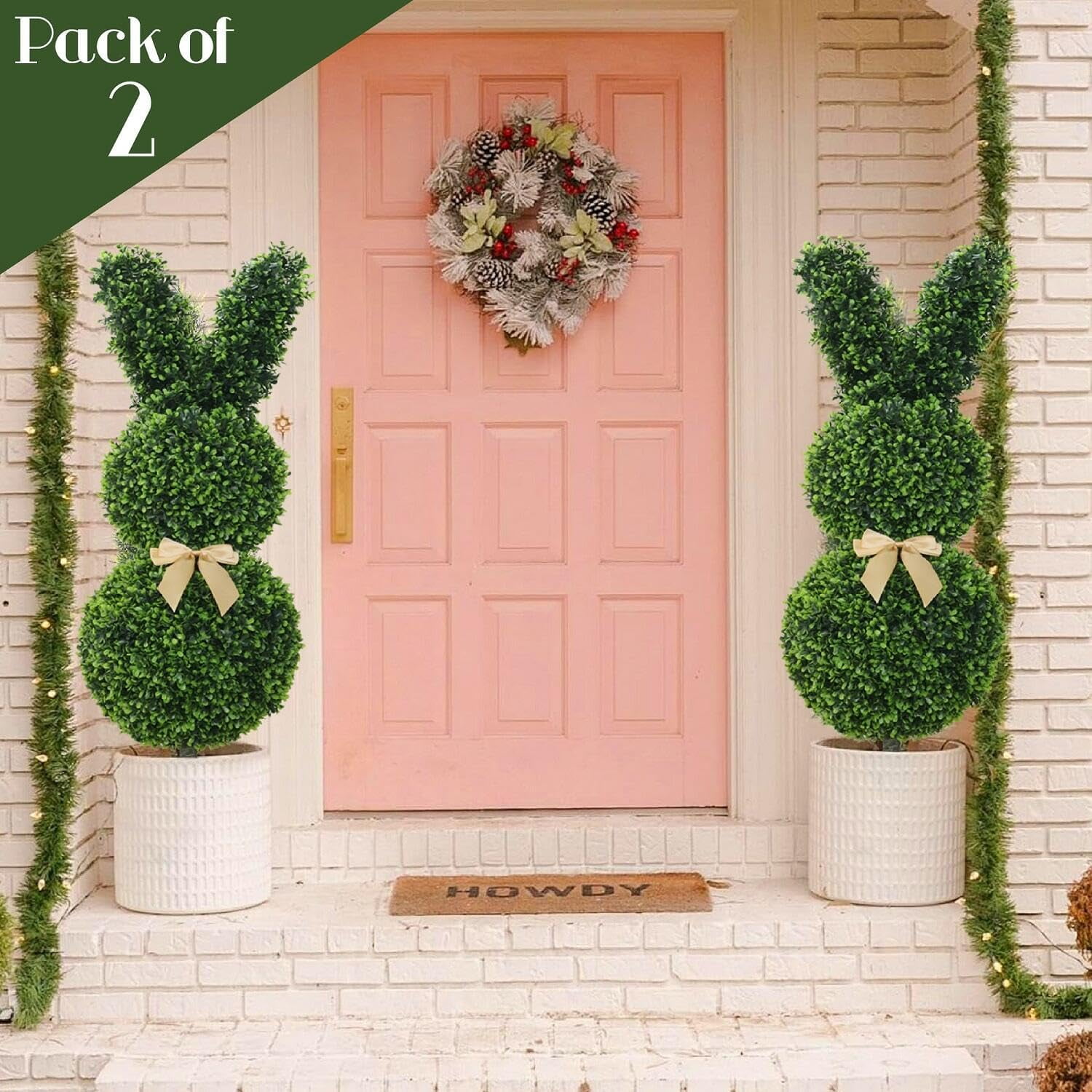 Bunny Topiary Outdoor Set of 2 - Rabbit Shaped Topiary Trees, Easter ...