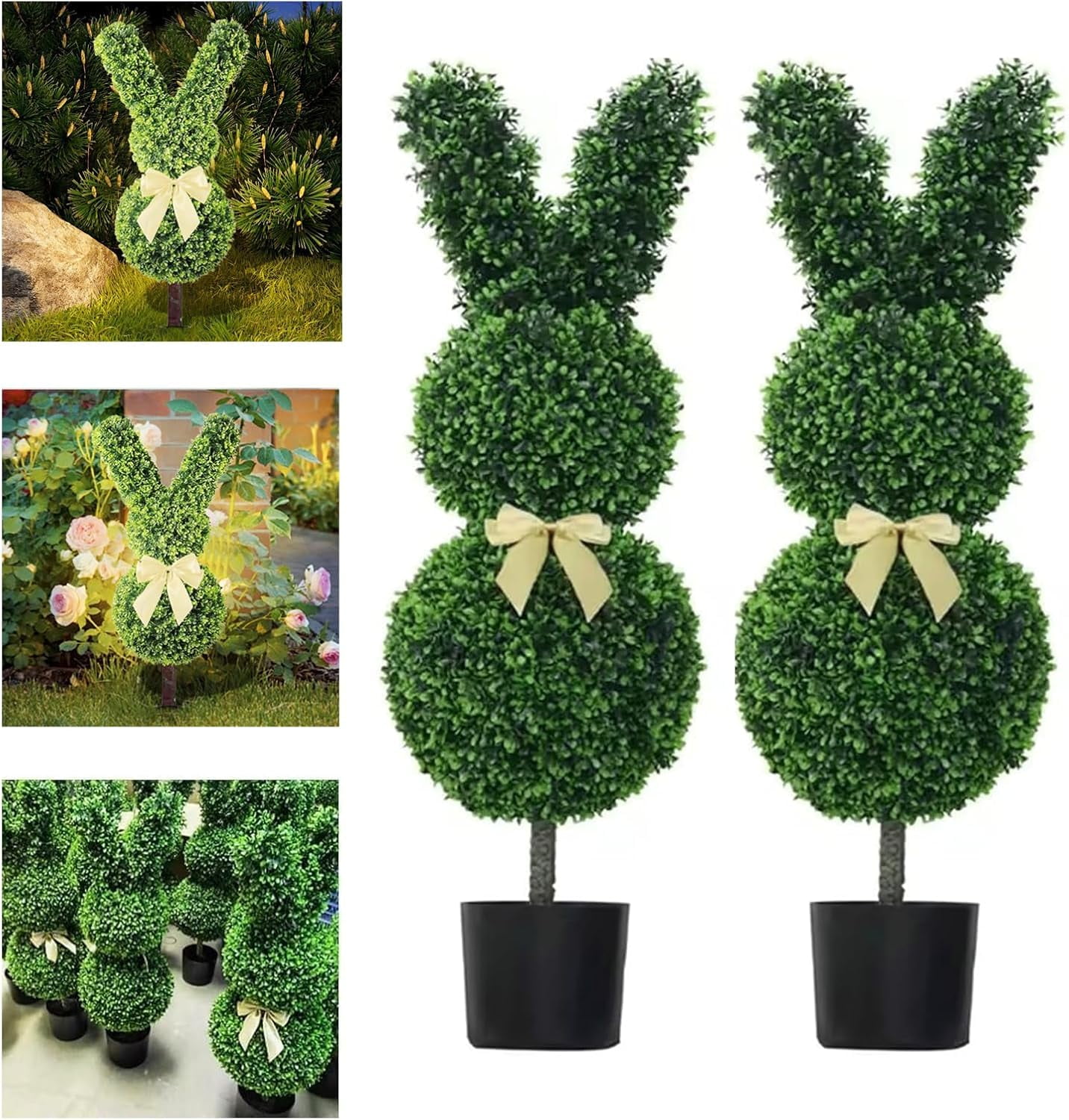 Bunny Topiary, Spring Easter Decoration Faux Rabbit Plant with Moss ...