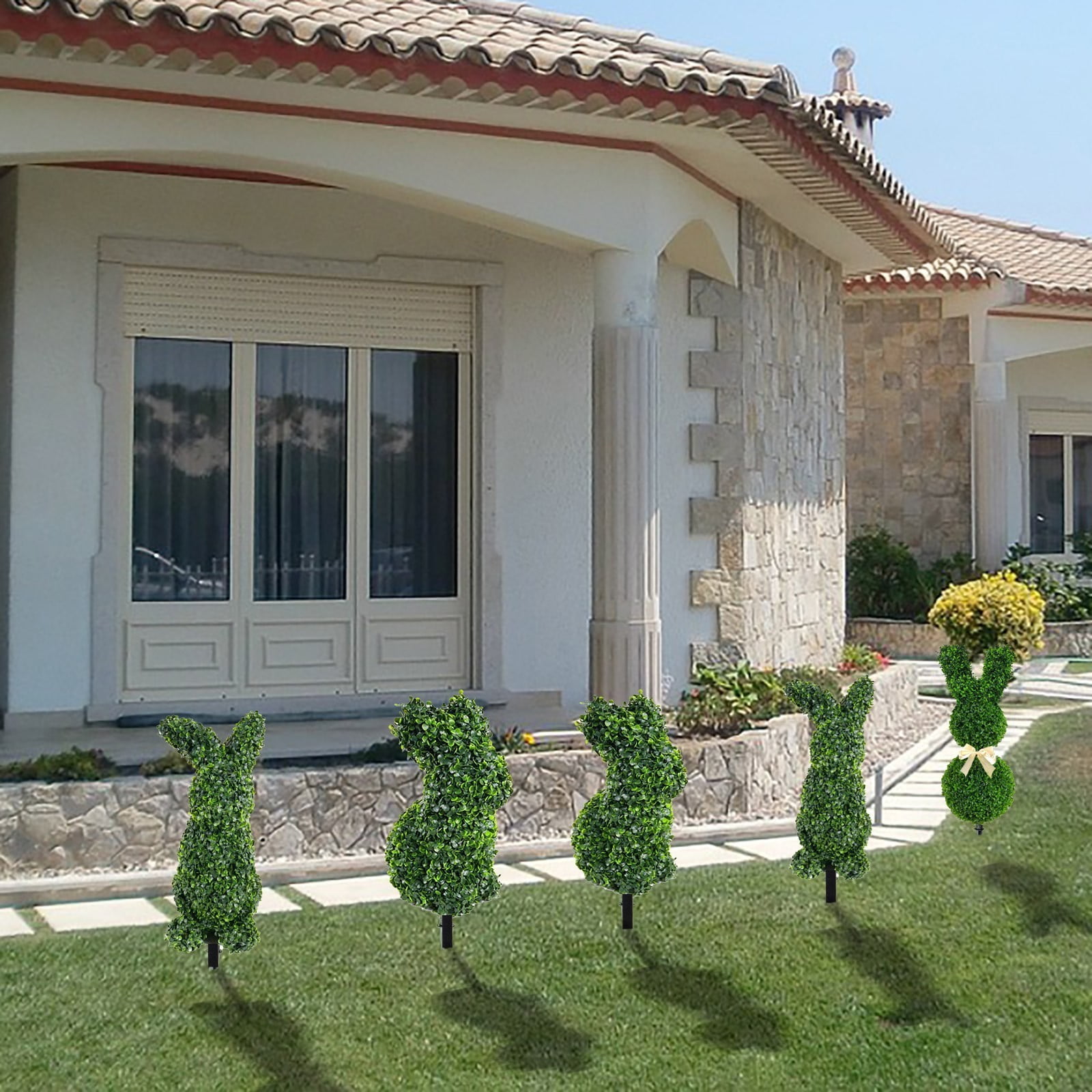 Bunny Topiary for Easter 28.74 Inch Faux Boxwood Bunny-Shaped Tree for ...