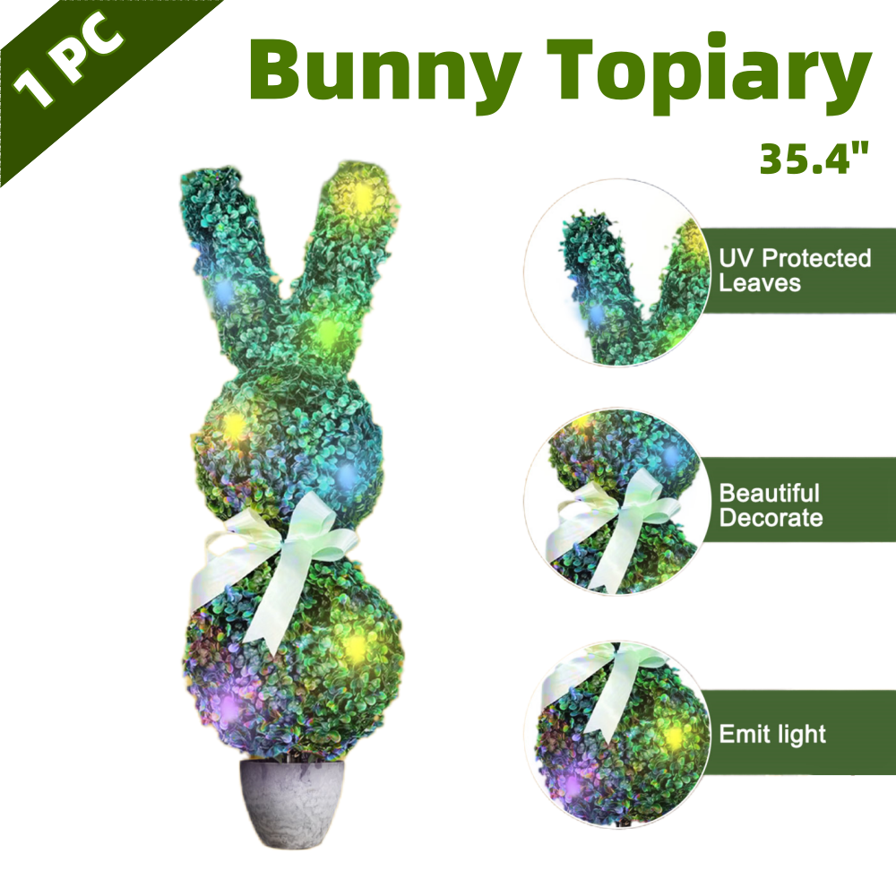 Bunny Topiary with String Lights, 35" Artificial Bunny-Shaped Topiary ...