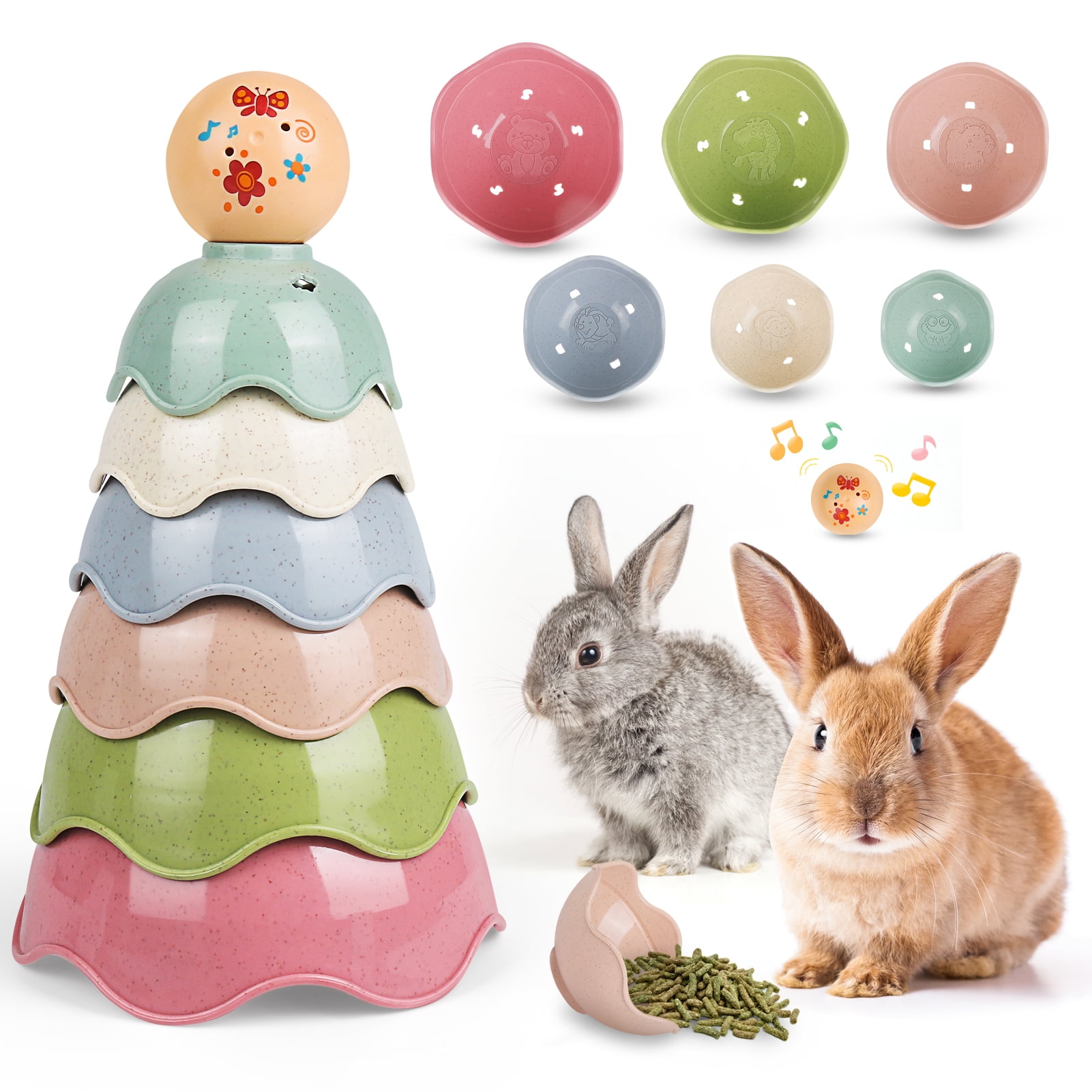 Bunny Toys, 7PCS Stacking Cups for Rabbits, Stackable Bowls and Treats ...