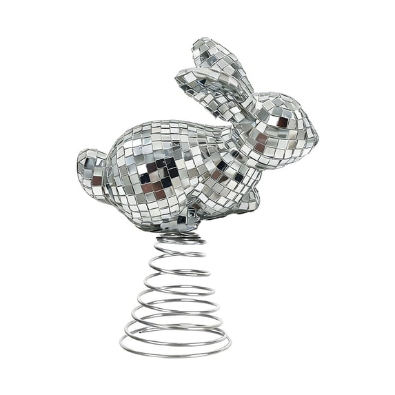 Bunny Tree Topper Easter Decorations - 6.7" Shimmering Mirror Ball ...