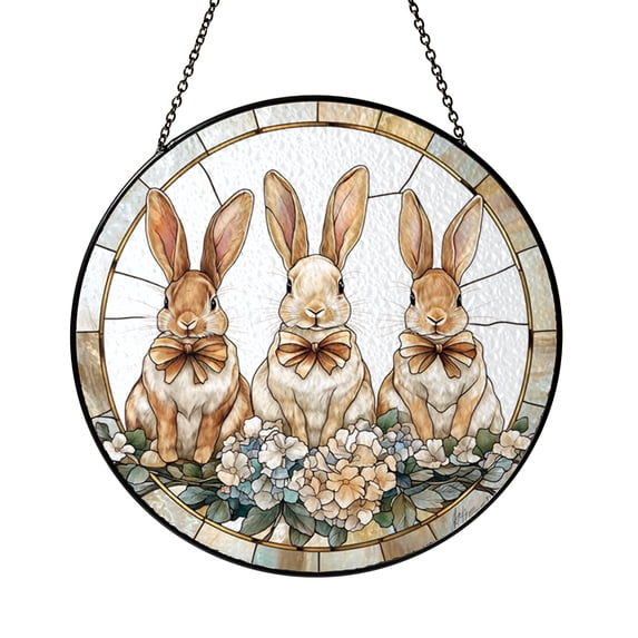 Bunny Trio With Bow Stained Glass Style Window Suncatcher Hanging Decor ...