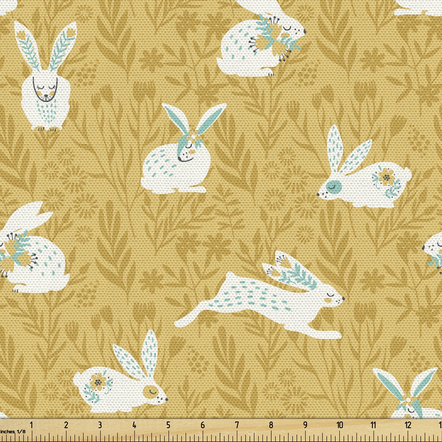 Ambesonne Bunny Fabric by the Yard Upholstery, Countryside Animals ...