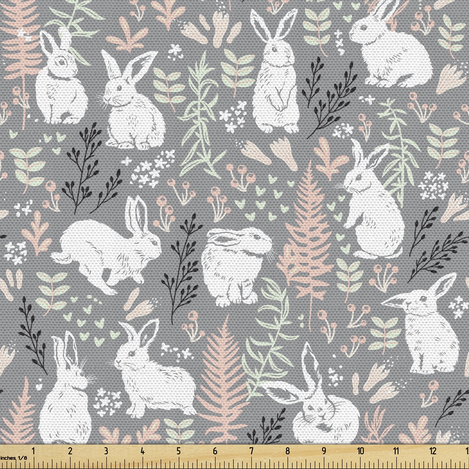 Bunny Upholstery Fabric by the Yard, Nature Inspired Pattern Drawn by ...