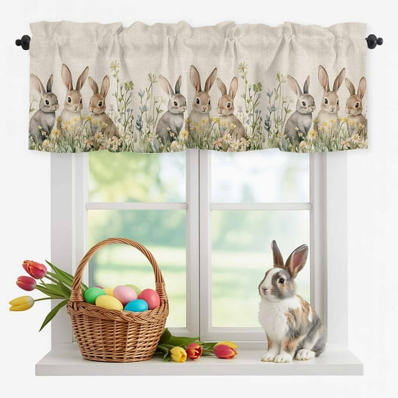 Bunny Valances for Windows, Easter Rabbit Valance Window Treatment Rod ...