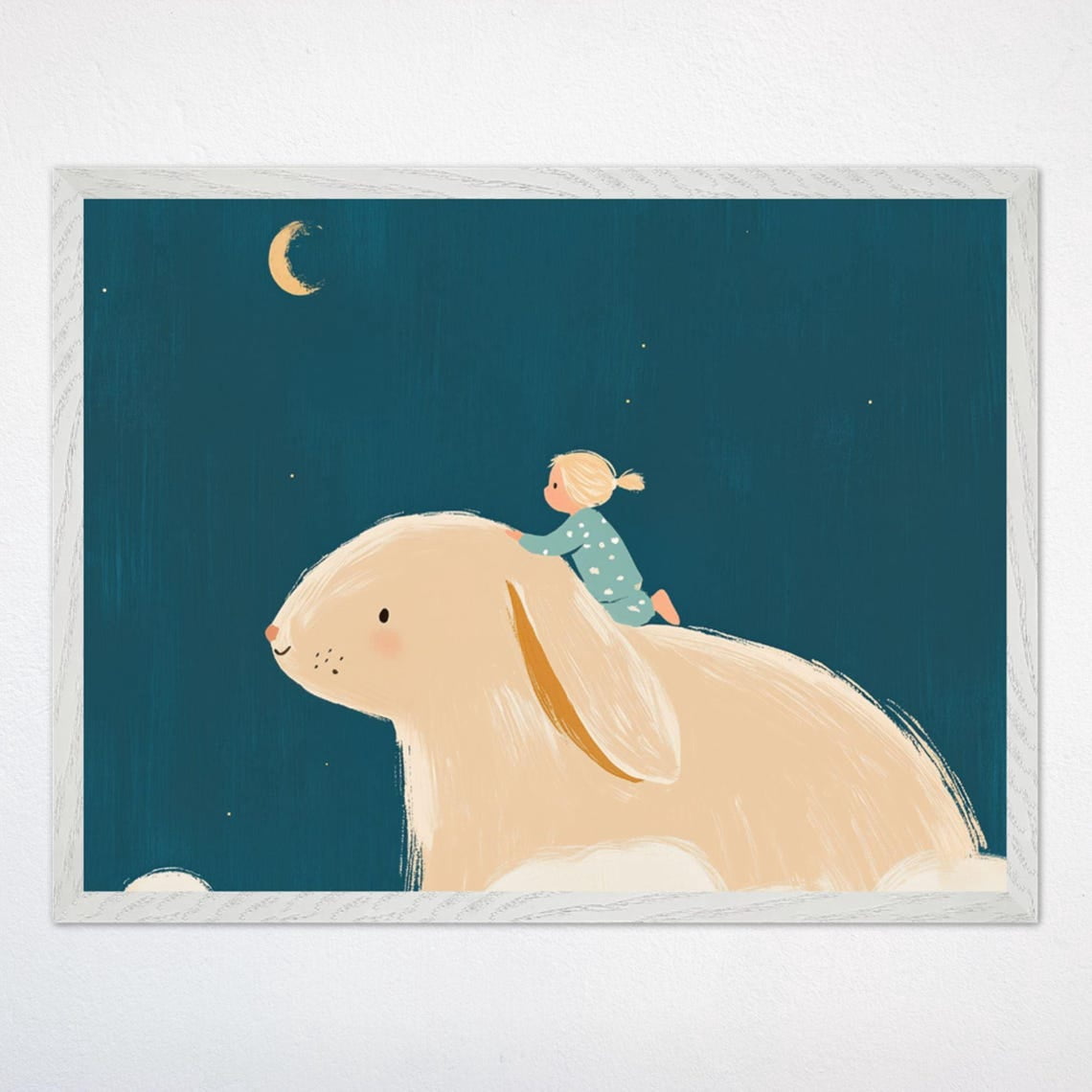 Bunny Wall Art Whimsical Nursery Decor Dreamy Nighttime Bunny Gender ...