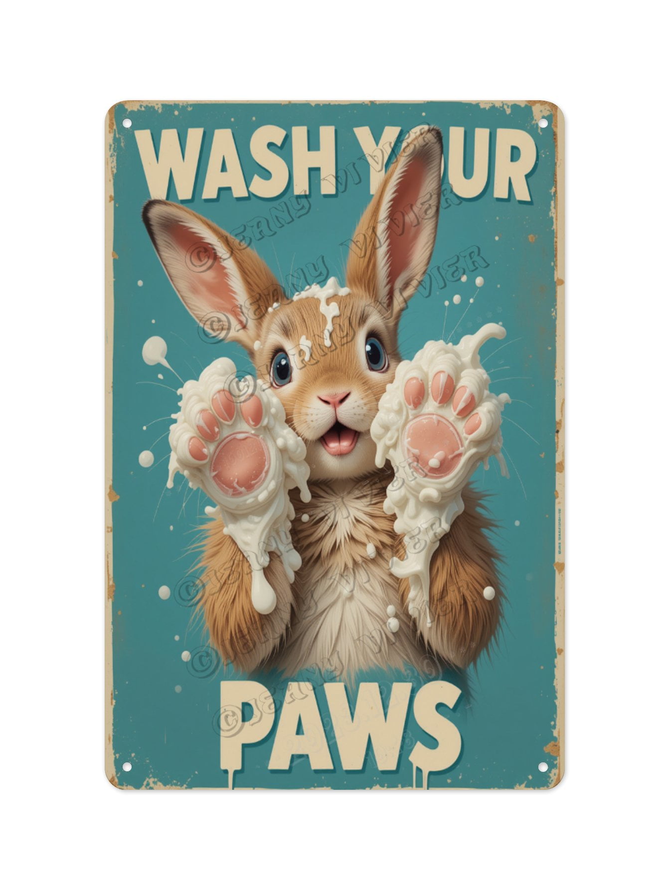 Bunny Wash Your Paws Vintage Metal Sign 12x16 Inches - Cute Rabbit ...