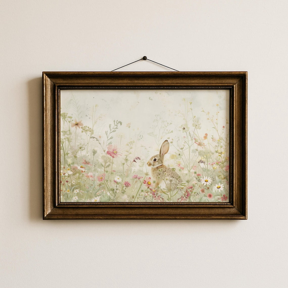 Bunny Wildflower Meadow Wall Art Print Cottagecore Rabbit Illustration ...