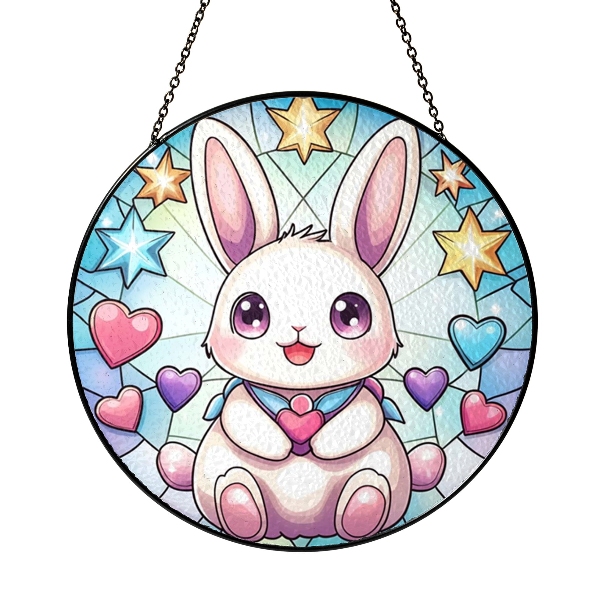 Bunny Window Hanging Decor, Stained Glass Style Fantasy Animal ...