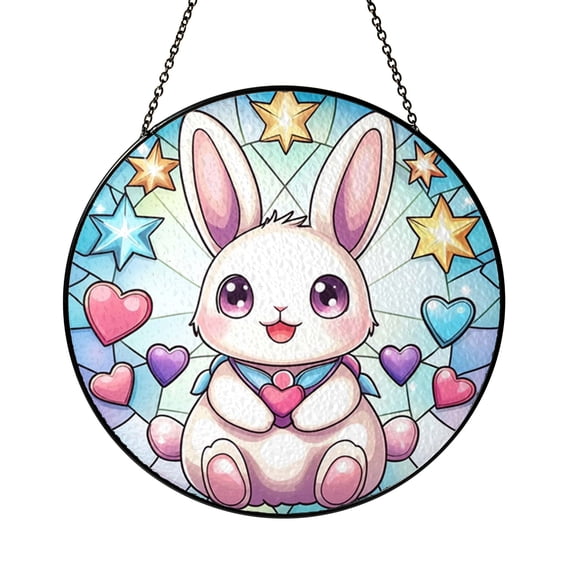 Bunny Window Hanging Decor, Stained Glass Style Fantasy Animal ...