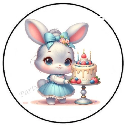 Bunny With Cake Birthday Stickers Party Favors Phone Decal Water Bottle ...
