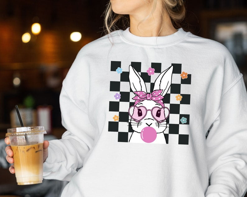Bunny With Glasses Sweatshirt, Happy Easter Bunny Sweatshirt, Easter ...
