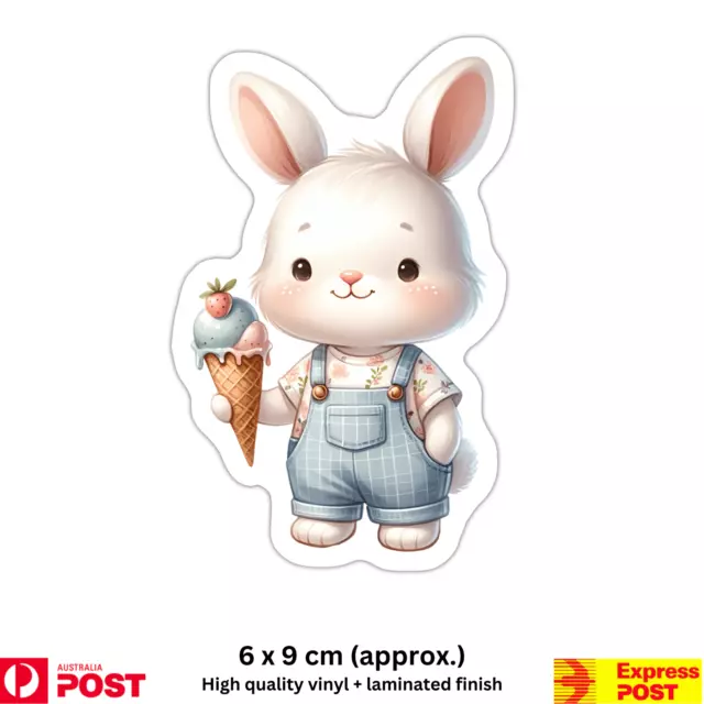 Bunny With Ice Cream In Overalls Flowers Sticker Phone Decal Water ...
