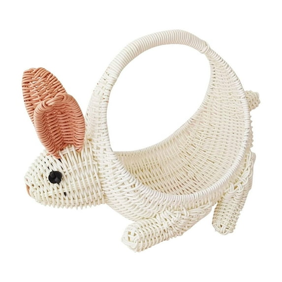 Bunny Woven Bunny Basket with Handle Plastic Rabbit Shaped Wicker ...