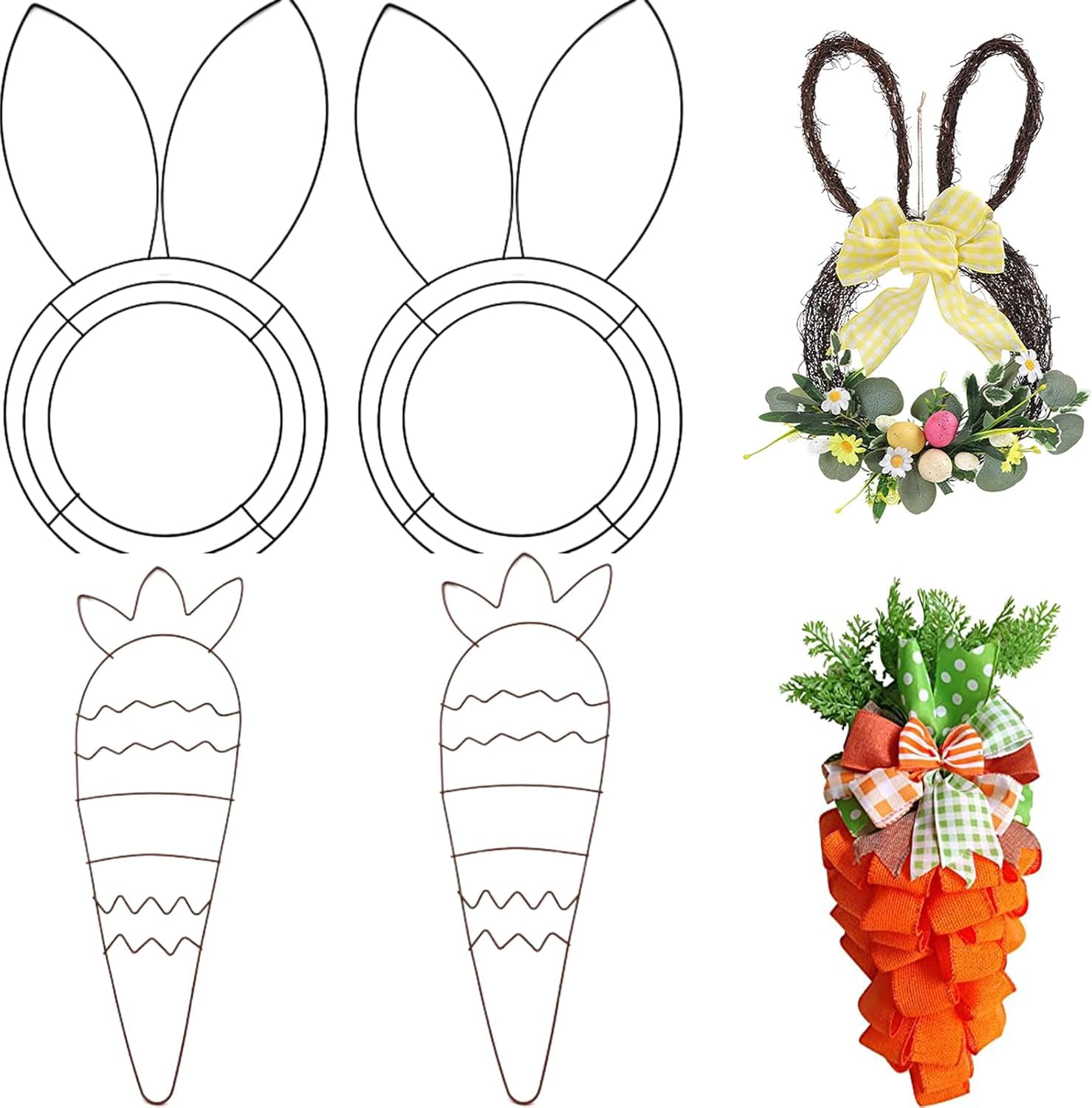 Bunny Wreath Form, 4 PCS 14 Inch Heart Shaped Wreath Forms, Bee Carrot ...