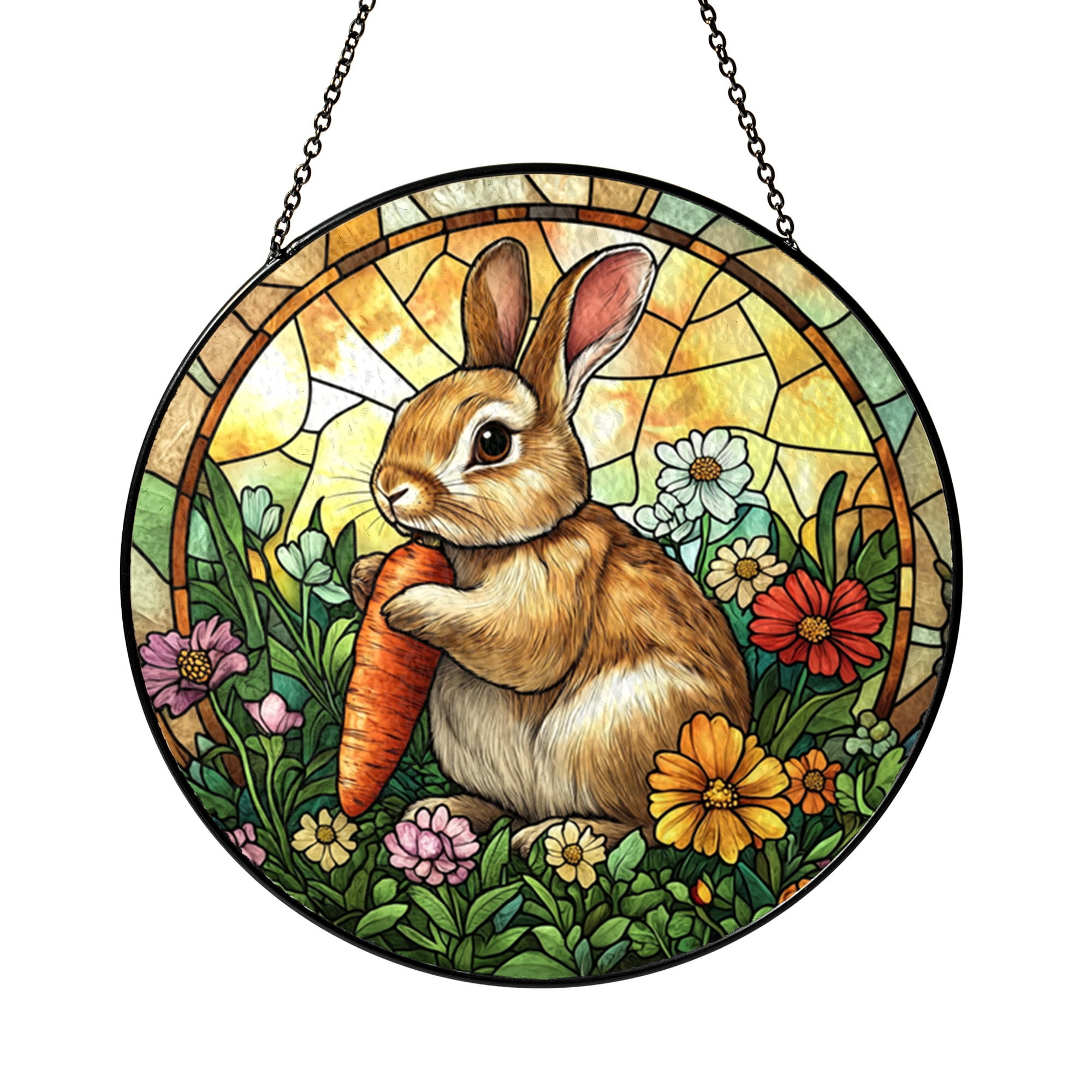 Bunny and Carrot Stained Glass Style Suncatcher, Real Glass Window ...