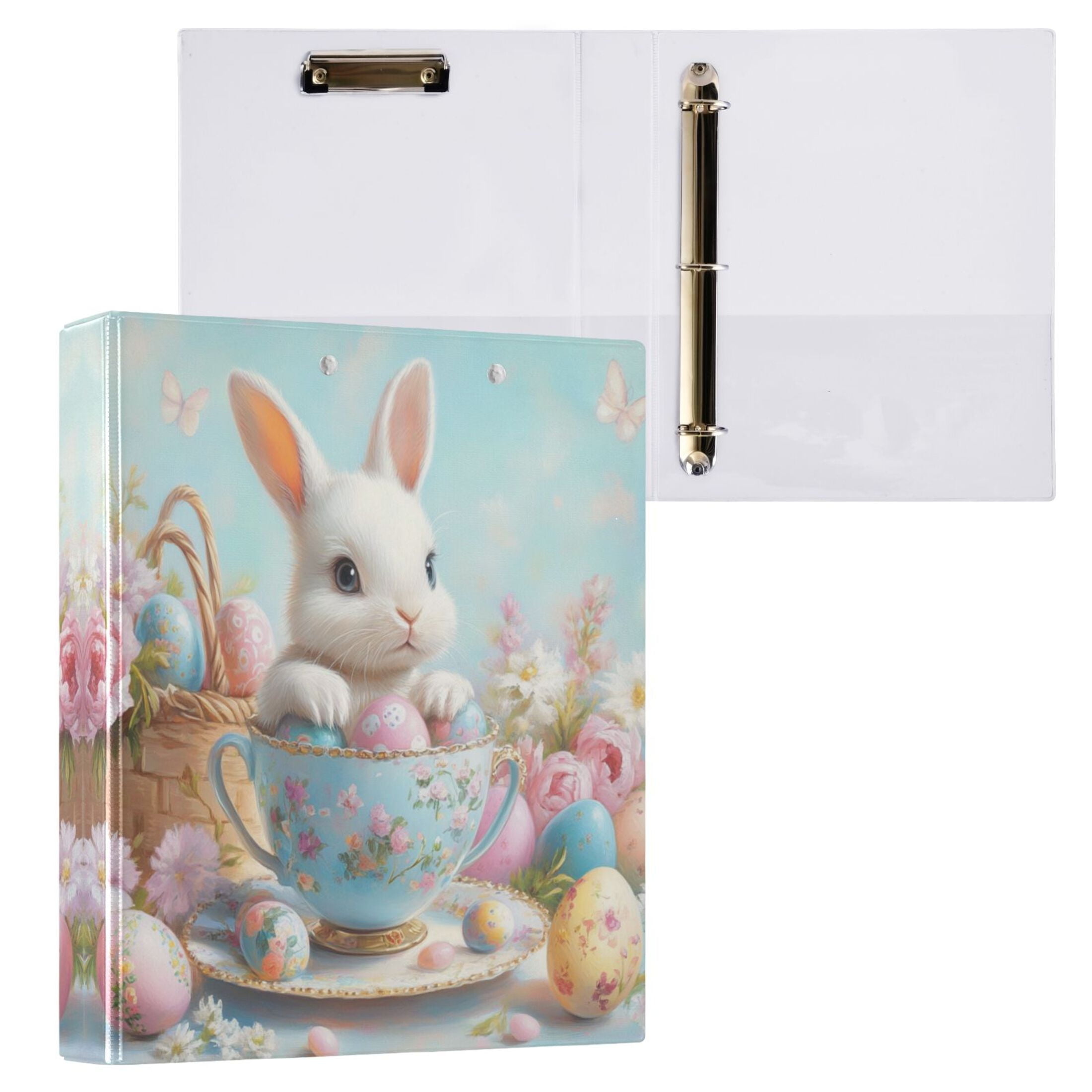 Bunny and Easter Teacup 3 Ring Hardcover Binders 1.5in Round Rings for Letter-Size Folder Paper ...