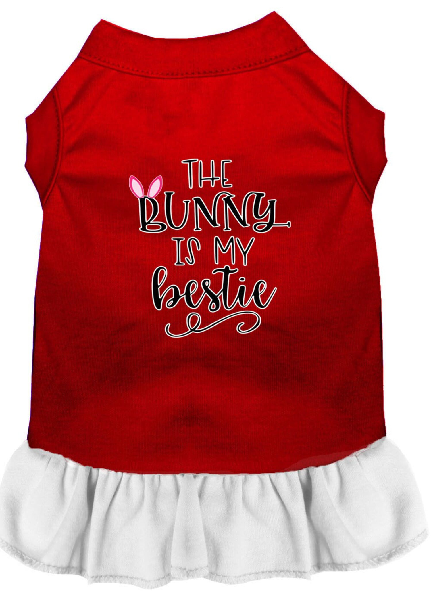 Mirage Pet Bunny is my Bestie Screen Print Dog Dress Red with White Lg ...