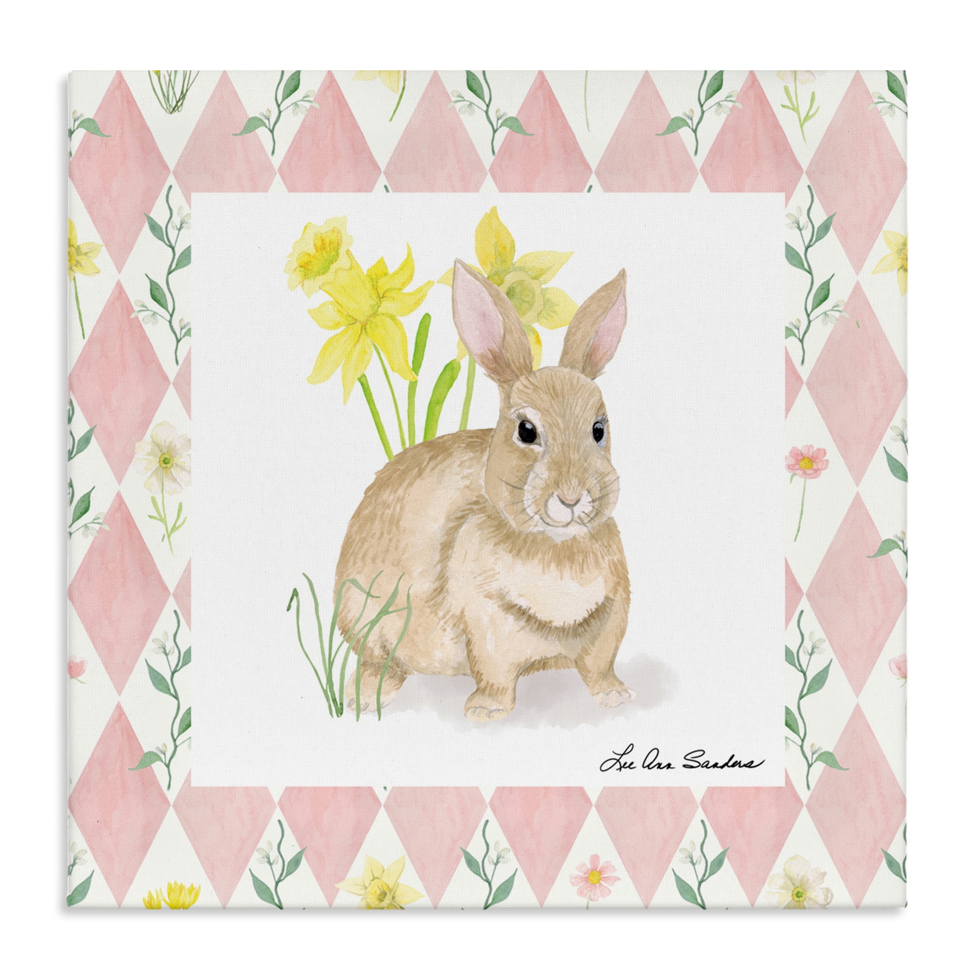 Bunny on Pink Argyle Canvas Wall Art, design by Lee Ann Sanders ...