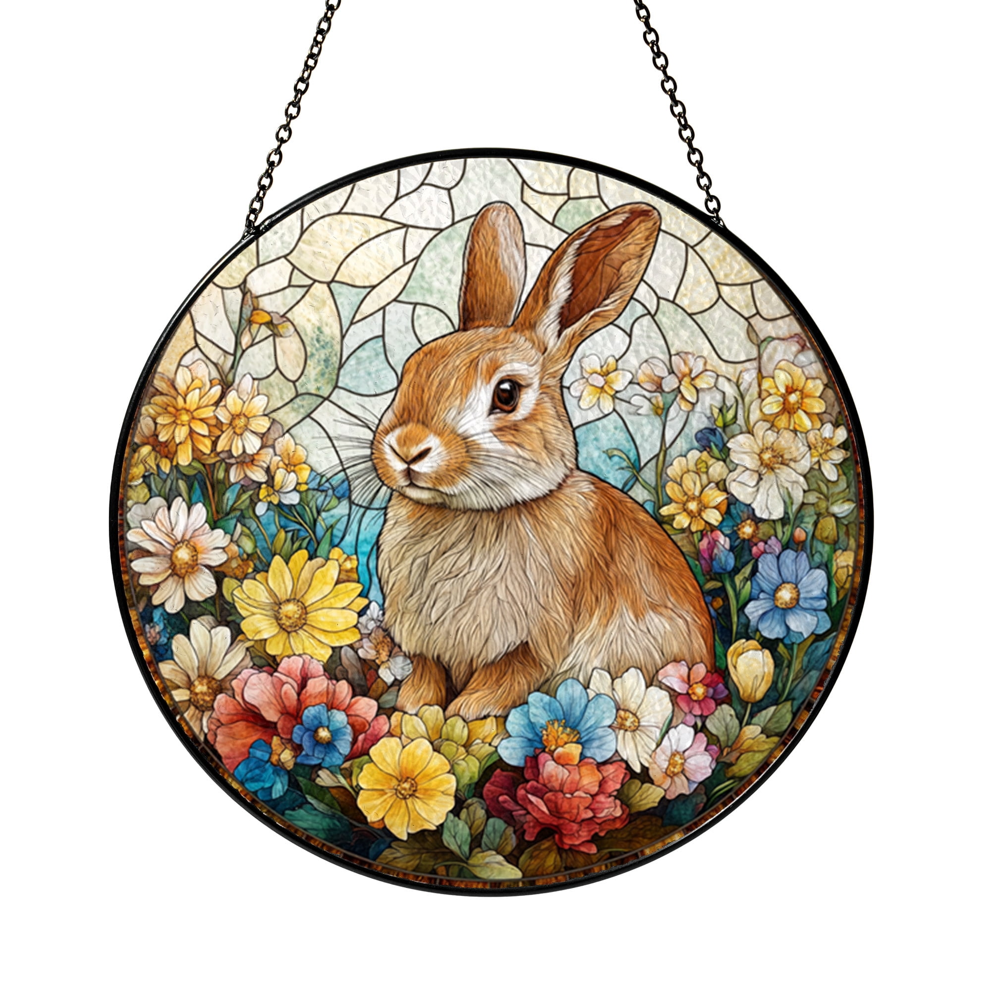 Bunny with Flowers Stained Glass Suncatcher – Spring Window Decor ...