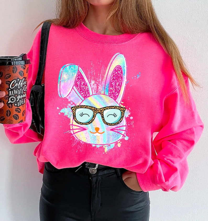Bunny with Glasses Easter Glitter Bunny Sparkly Easter Bunny Shirt ...