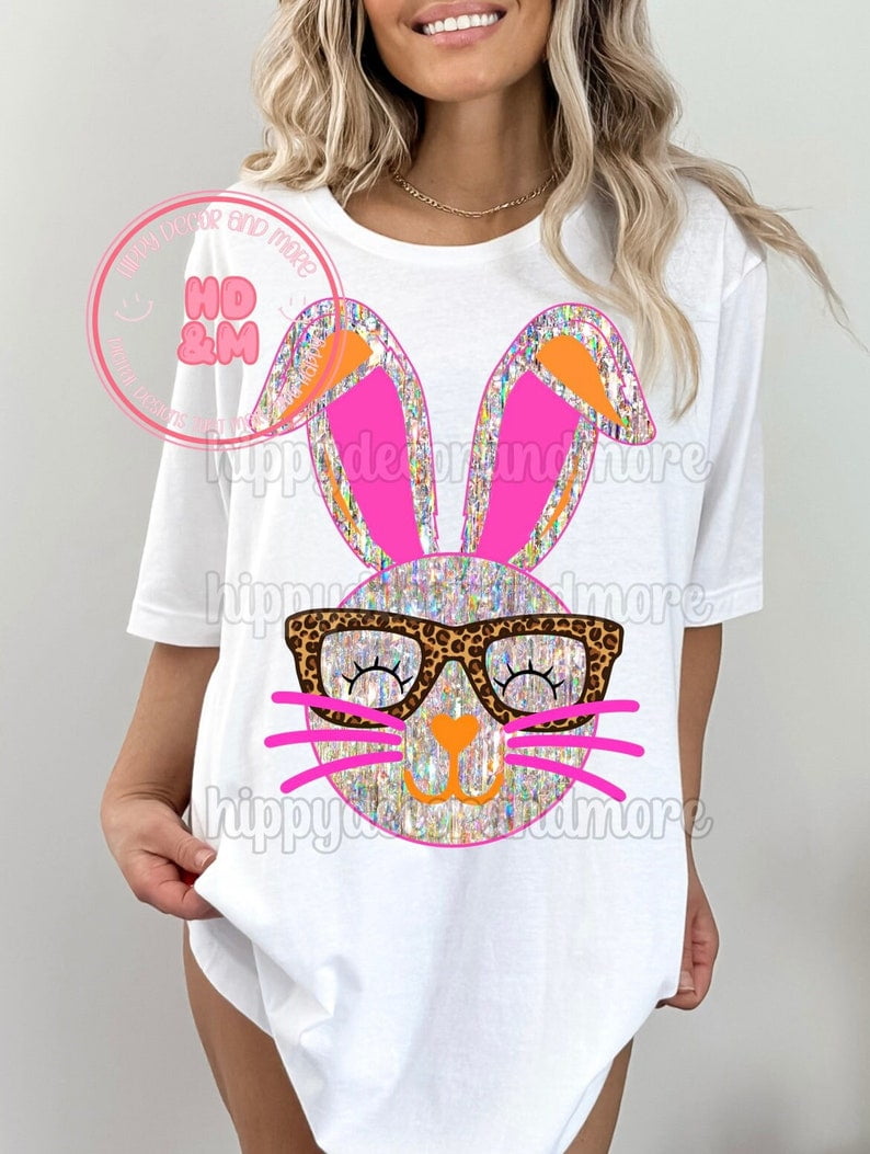 Bunny with Glasses Easter PNG Bunny PNG Sparkly Easter Bunny Shirt ...
