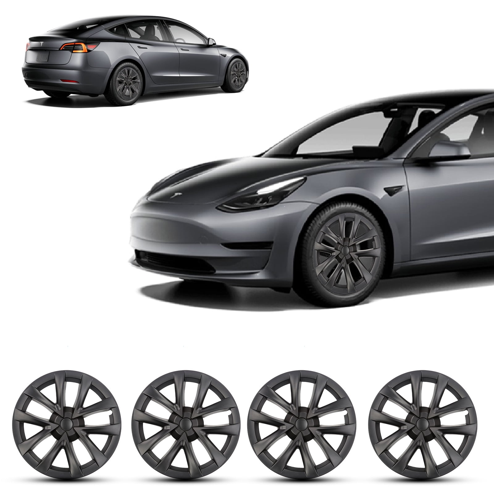 BunnyBird Tesla Hubcaps - 18-inch Model 3 Wheel Covers - PC+ABS ...