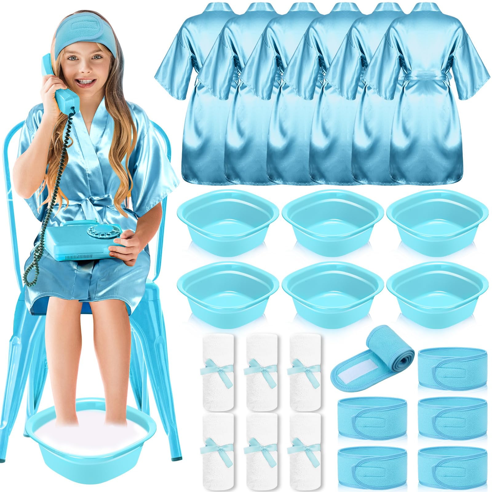 Bunnycool 24 Pcs Kids Spa Party Supplies Includes 6 Spa Party Robes 6 ...