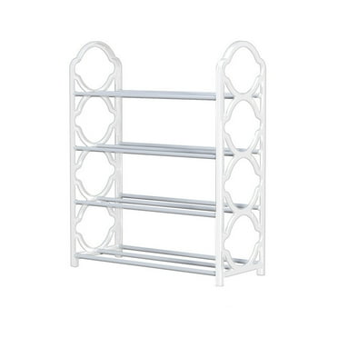 Mainstays 4-Tier Shoe Rack White Plastic Frame, Gray Coating, up to 12 ...