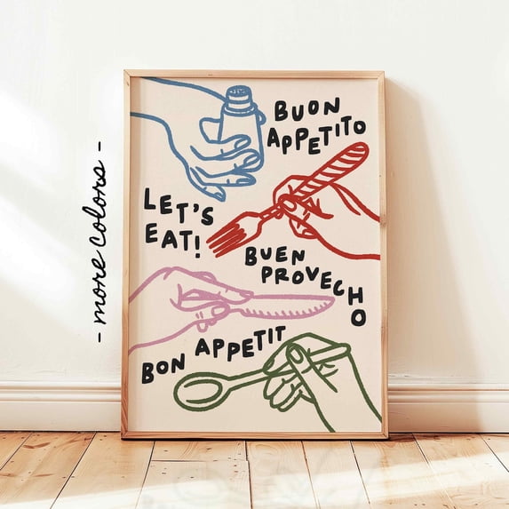 Buon Appetito Let S Eat Poster Bon Appetit Modern Kitchen Wall Art ...