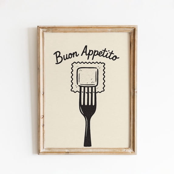 Buon Appetito Poster, Italian Kitchen Wall Art, Ravioli Fork Print ...