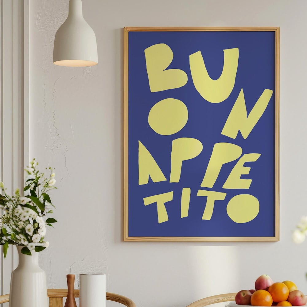 Buon Appetito Print, Italian Kitchen Print, Mid Century Print, Hand ...