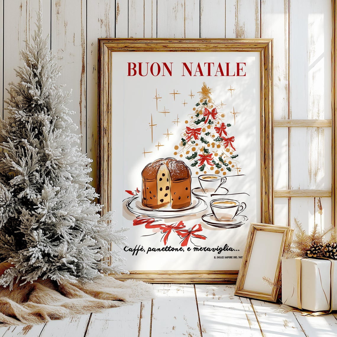 Buon Natale Panettone Painted Art, Italian Art, Art Poster, Coffee ...