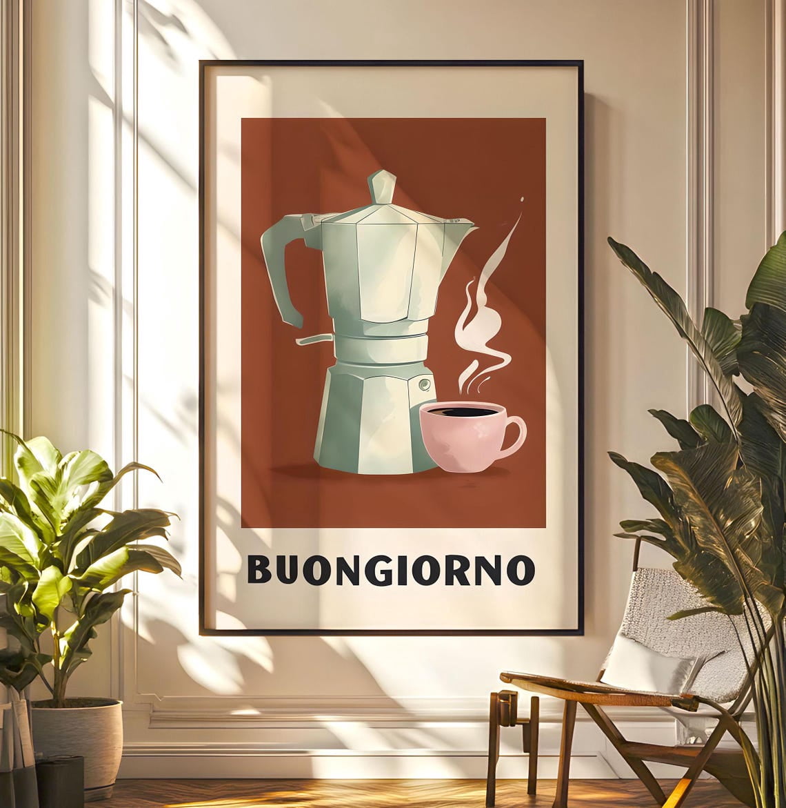 Buongiorno Coffee Italian Retro Wall Art, Unframed Paper Print Size ...