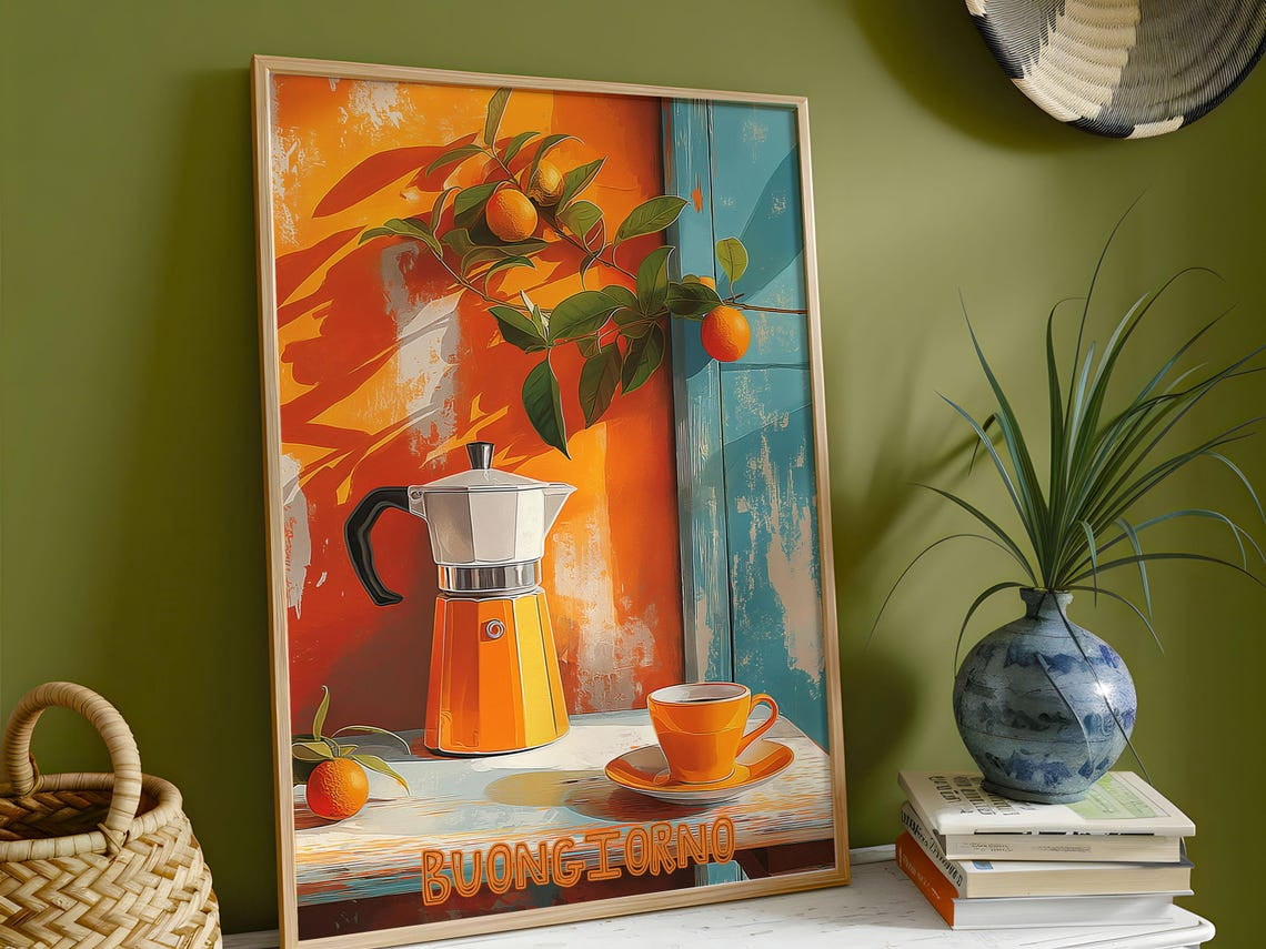 Buongiorno Italian Coffee Chic Wall Art, Unframed Paper Print Size 8x12 ...