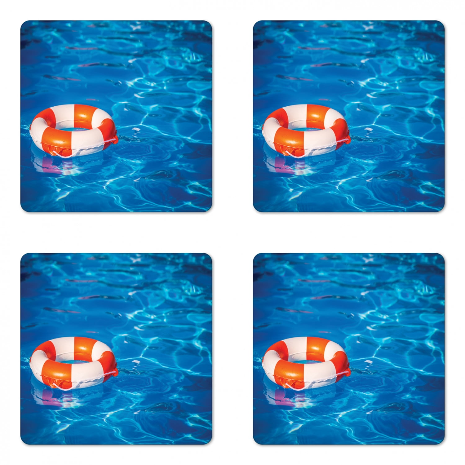 Buoy Coaster Set of 4, Life Buoy in Crystal Clear Swimming Pool Summer ...