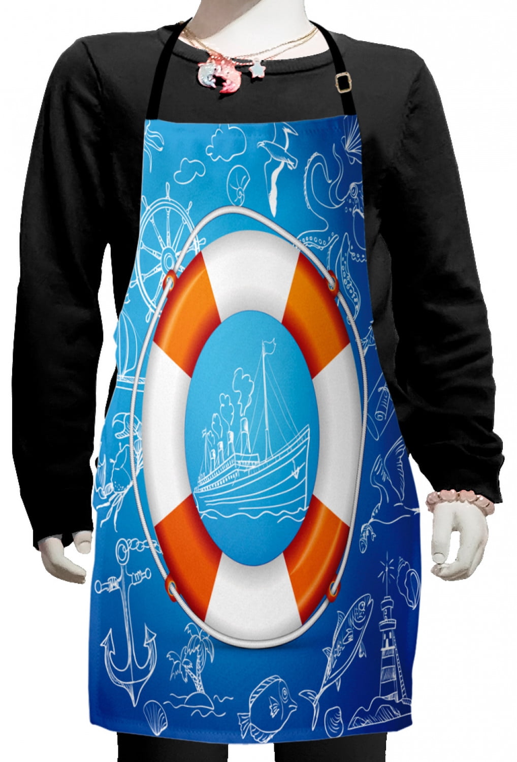 Buoy Kids Apron, Life Buoy Image Background with Palm Tree Island ...