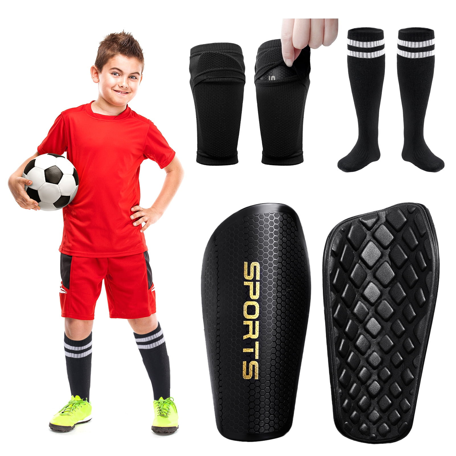 Buquapse Soccer Shin Guards for Youth Kids Toddler, Shin Pads Set with ...