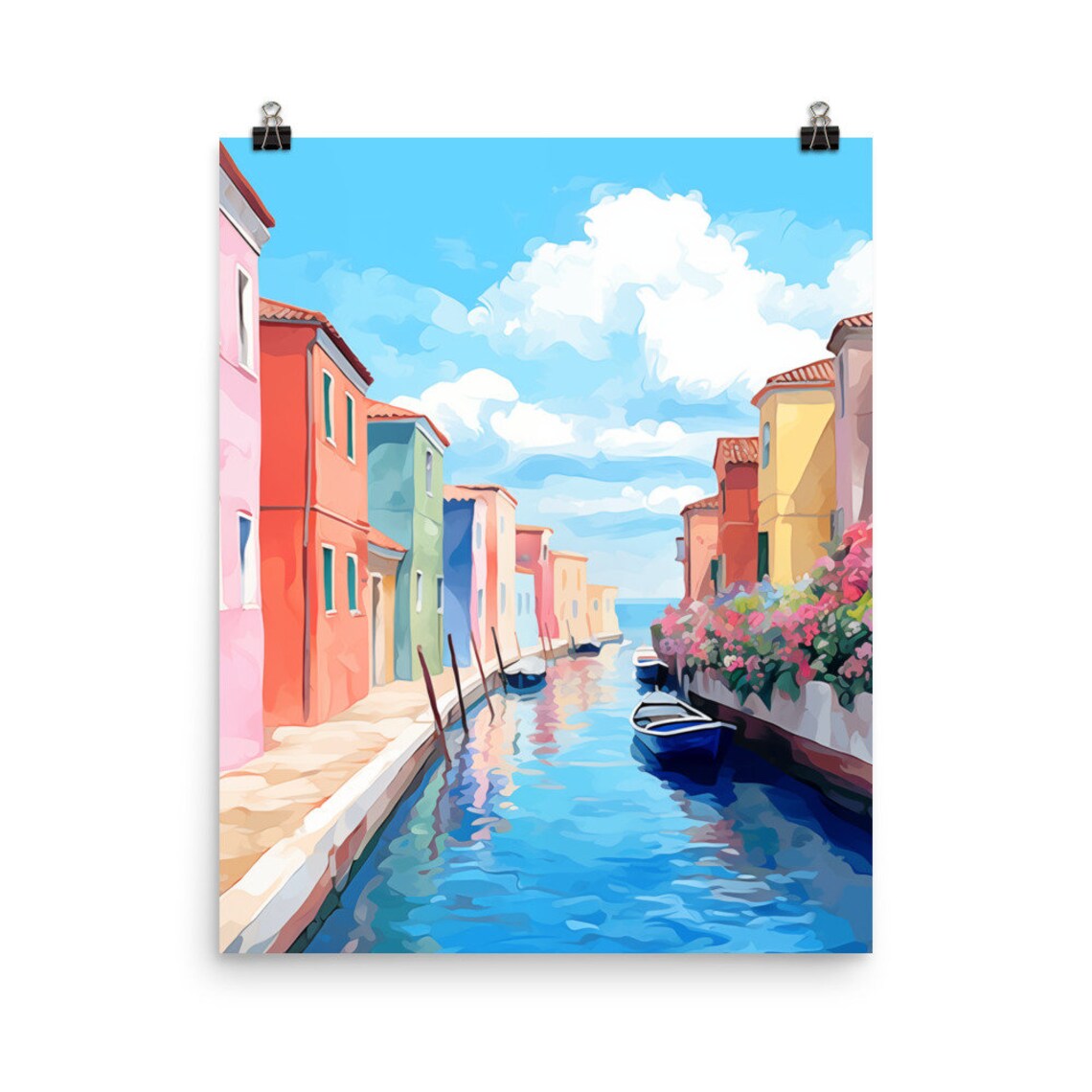 Burano Italy Print, Colorful Canal Houses Art, Venetian Cityscape ...