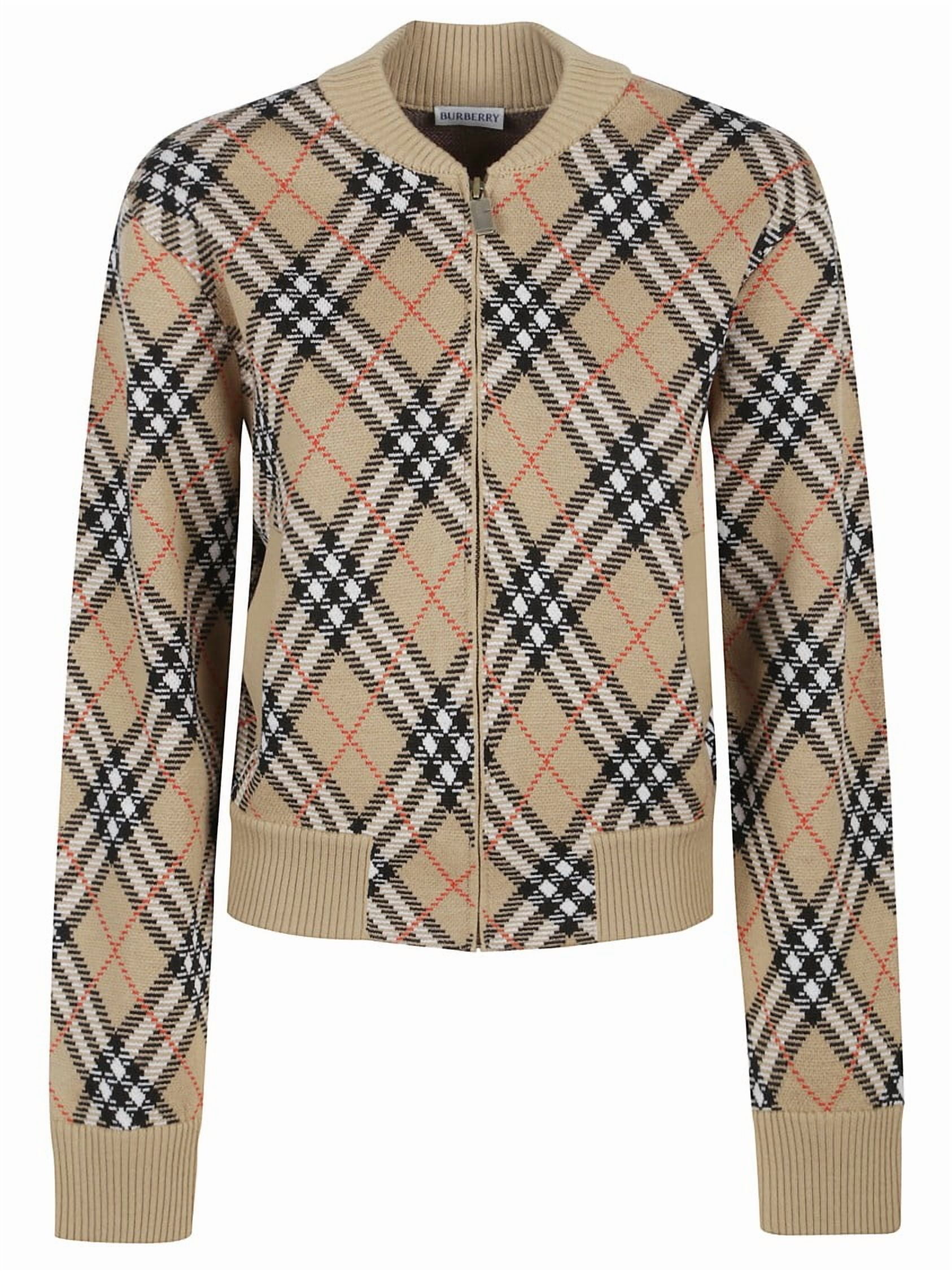 Burberry Beige Checked Cardigan With Ribbed Finish (Women's) - Walmart.com