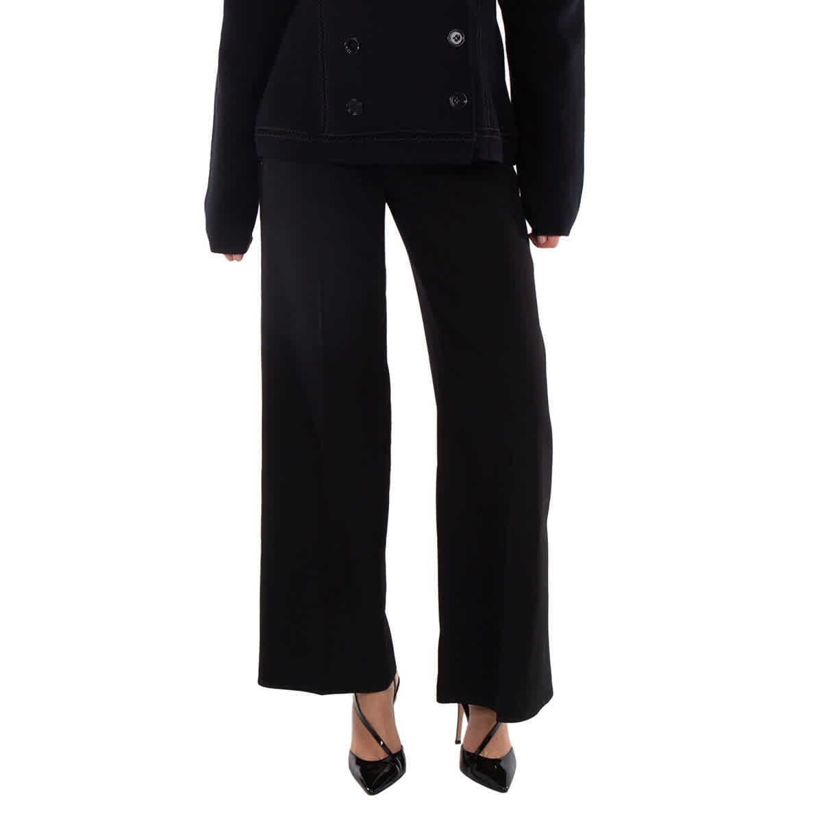 Burberry Ladies Black Jaylie Asian Fit Wool Wide Leg Pants With Slits ...