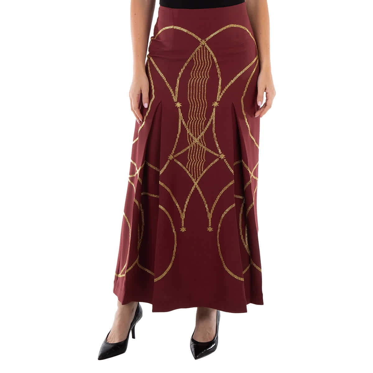 Burberry Ladies Burgundy Lucile Printed Maxi Skirt, Brand Size 6 (US ...
