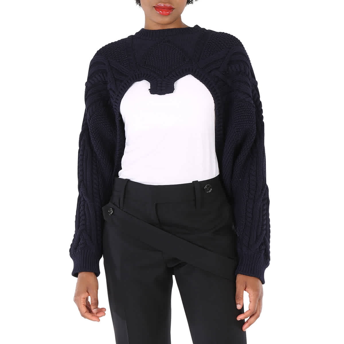 Burberry Ladies Ink Blue Cable Knit Open-Front Jumper, Size XX-Small ...