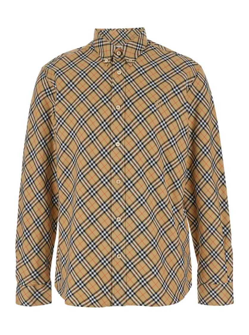 Burberry Men's Beige Shirt With All-Over Check Motiv In Cotton Brown ...